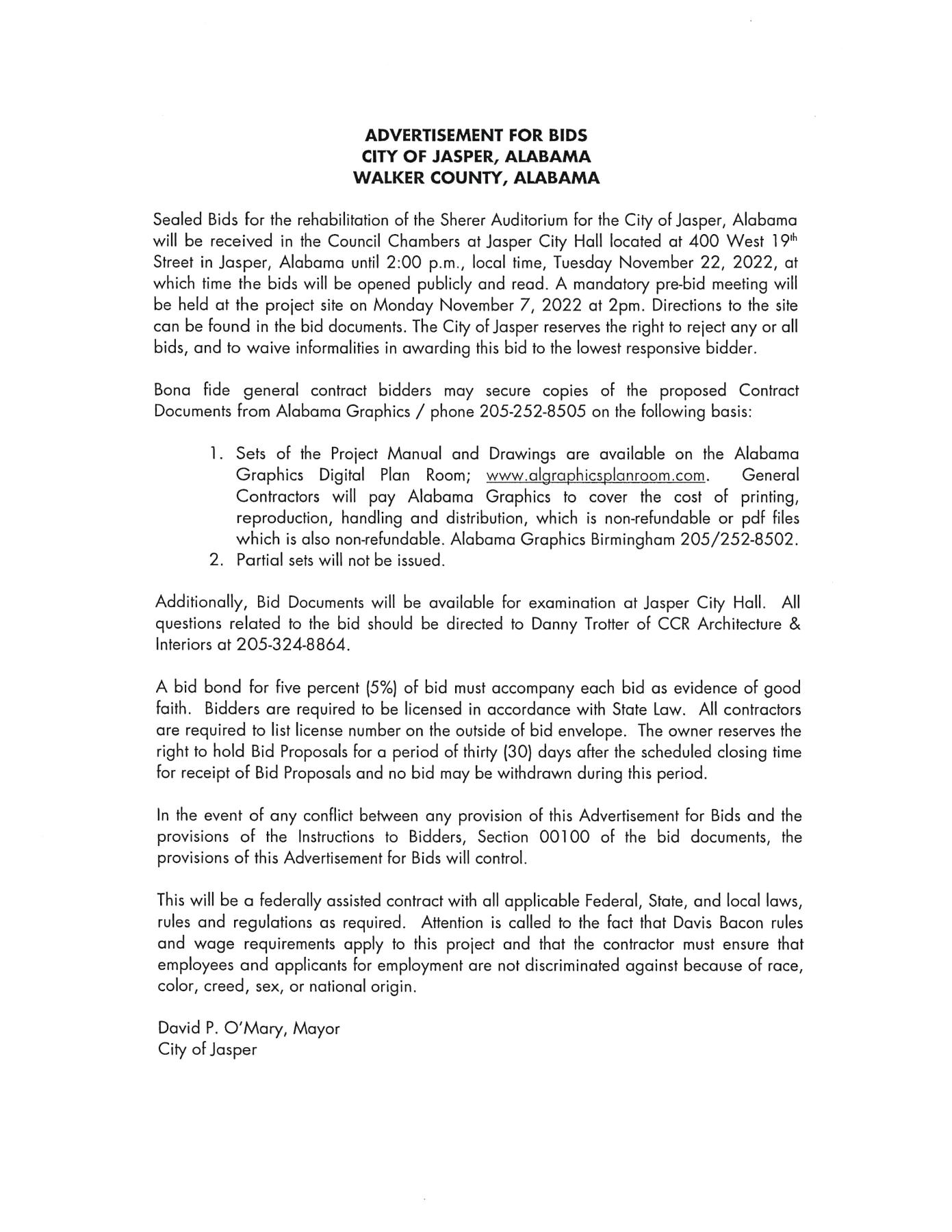 Open Bid List | City of Jasper, AL