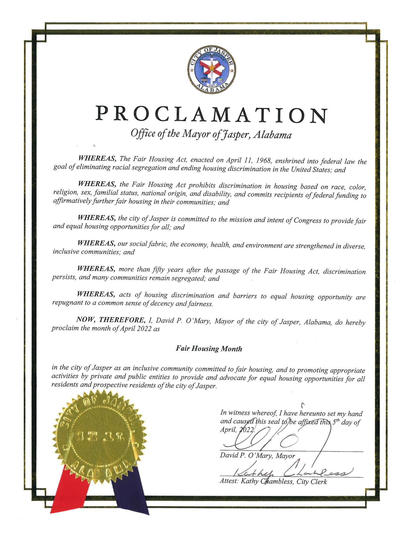 Proclamations for the Month of April | City of Jasper, AL